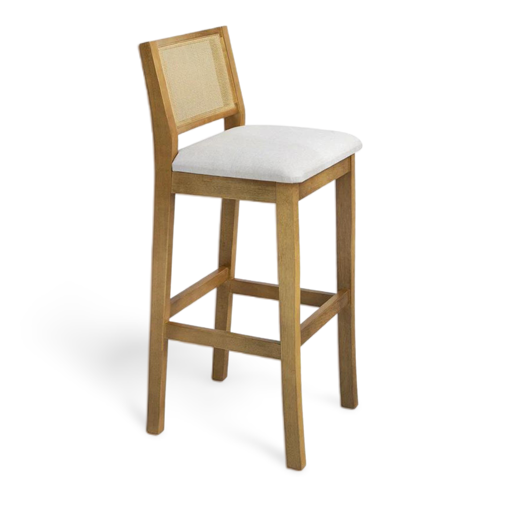 Banqueta de Madeira com Trama Natural e Estofado Silvia cor Amêndoa ...